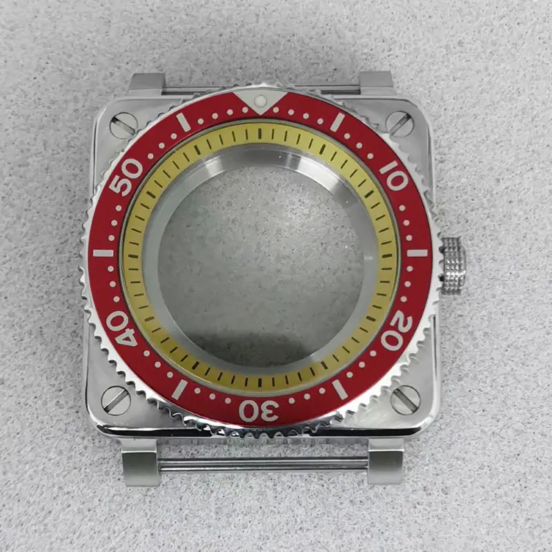 42mm Square Pilot Cockpit Watch Case Transparent Back Cover Fits Seiko ...