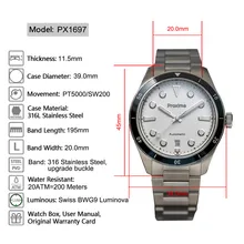 Proxima PX1697 39mm Men Watch White Enamel Dial Bubble Sapphire PT5000 ...