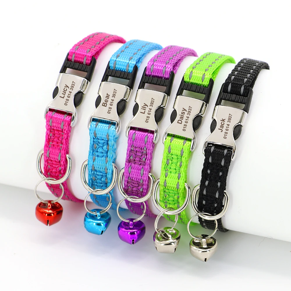 COLLIERRose Rouge-S--Collier de chat en Nylon personnalisé, gravé ...