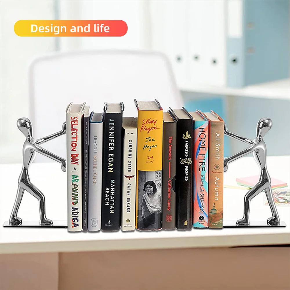 Creative-Bookends-Stainless-Steel-Bookends-Bookcase-Stand-Holder ...