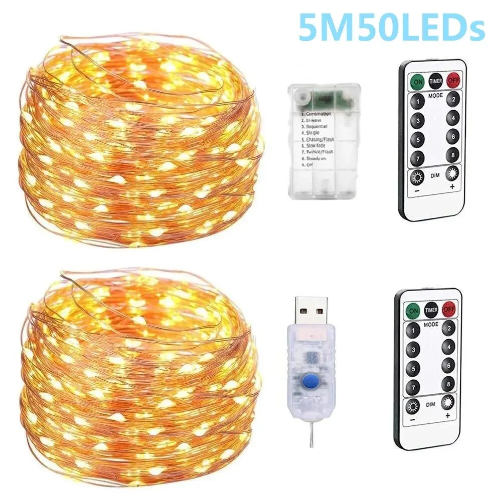 5M-50LEDs-Lights-String-Remote-Control-Fairy-Light-USB-Battery-Operated ...