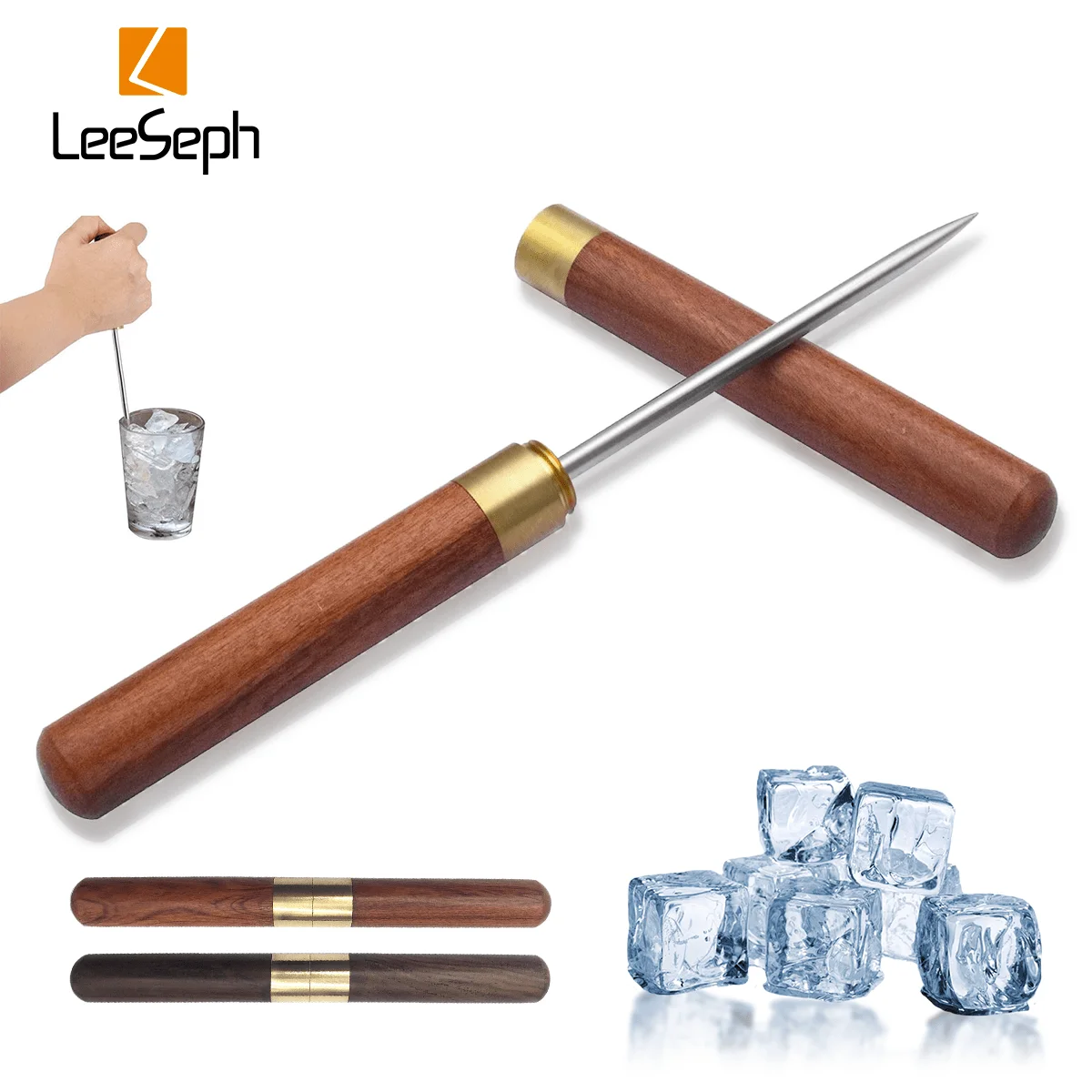 Leeseph Stainless Steel Ice Pick with Safety Cover, Non-slip Wooden ...