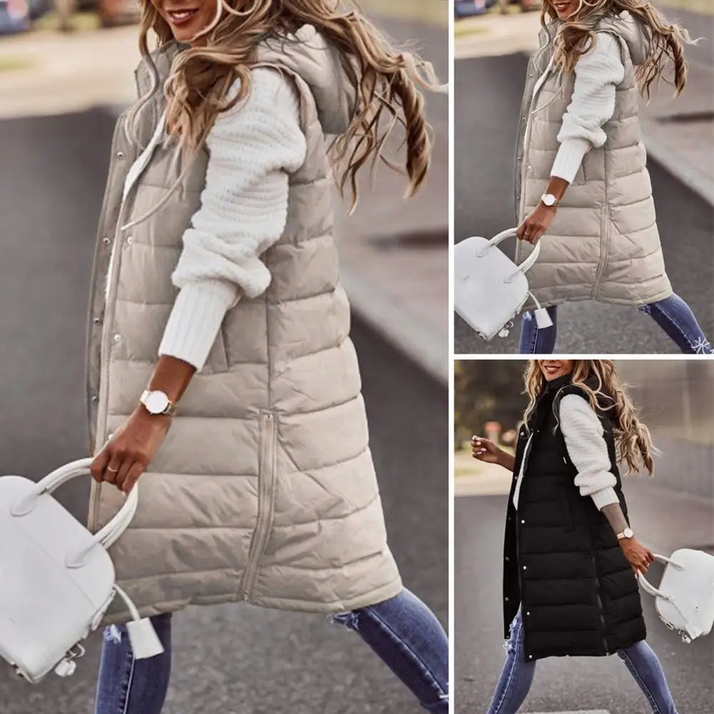 Side Zipper Women Jacket Stylish Women's Winter Vest Coat Padded Hooded ...