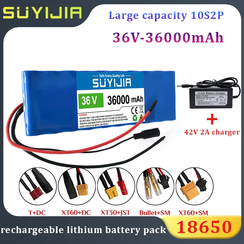 New-36V-10S2P-Rechargeable-Lithium-Battery-Pack-Large-Capacity-18650 ...