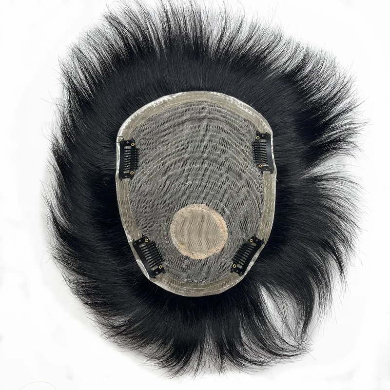 Natural human hair toupee wig with 4 clips for men black color - Brand ...