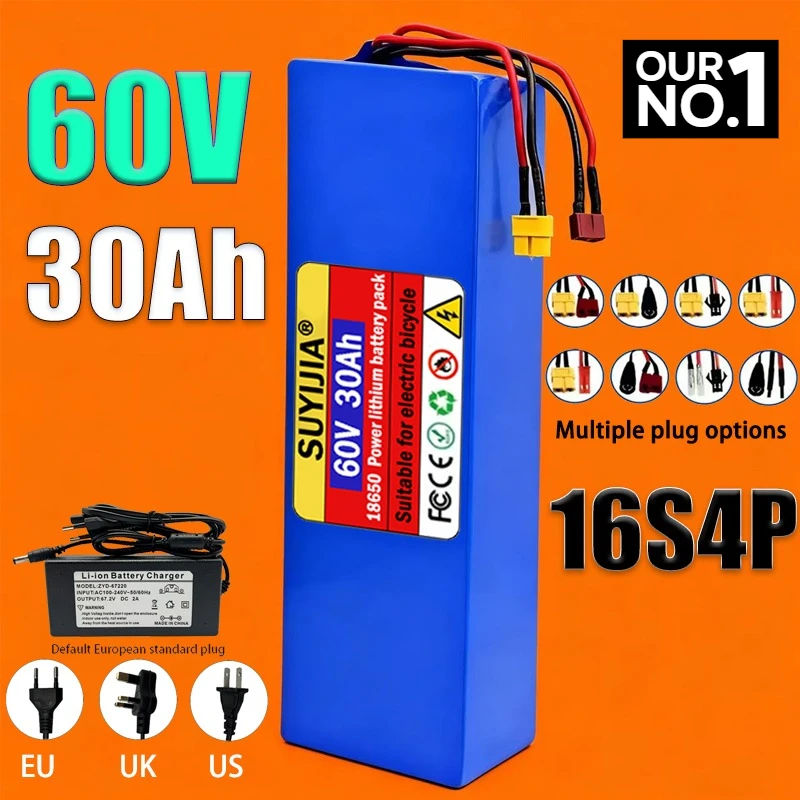 New 60V 30Ah Battery Pack 18650 16S4P 30000mAh 2000W High-power Lithium ...