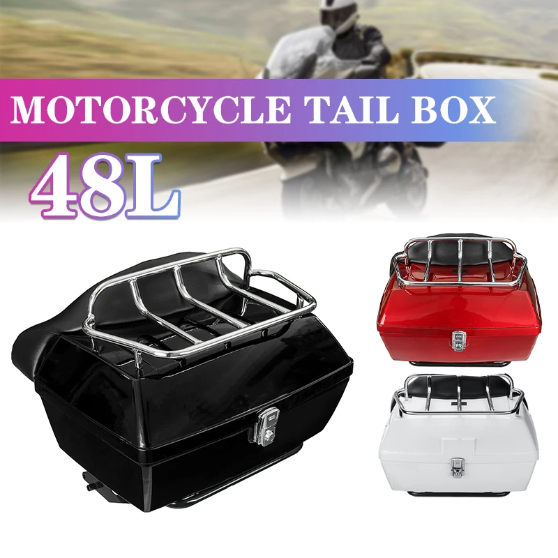 48l Universal Motorcycle Rear Storage Box Tail Luggage Trunk Case ...