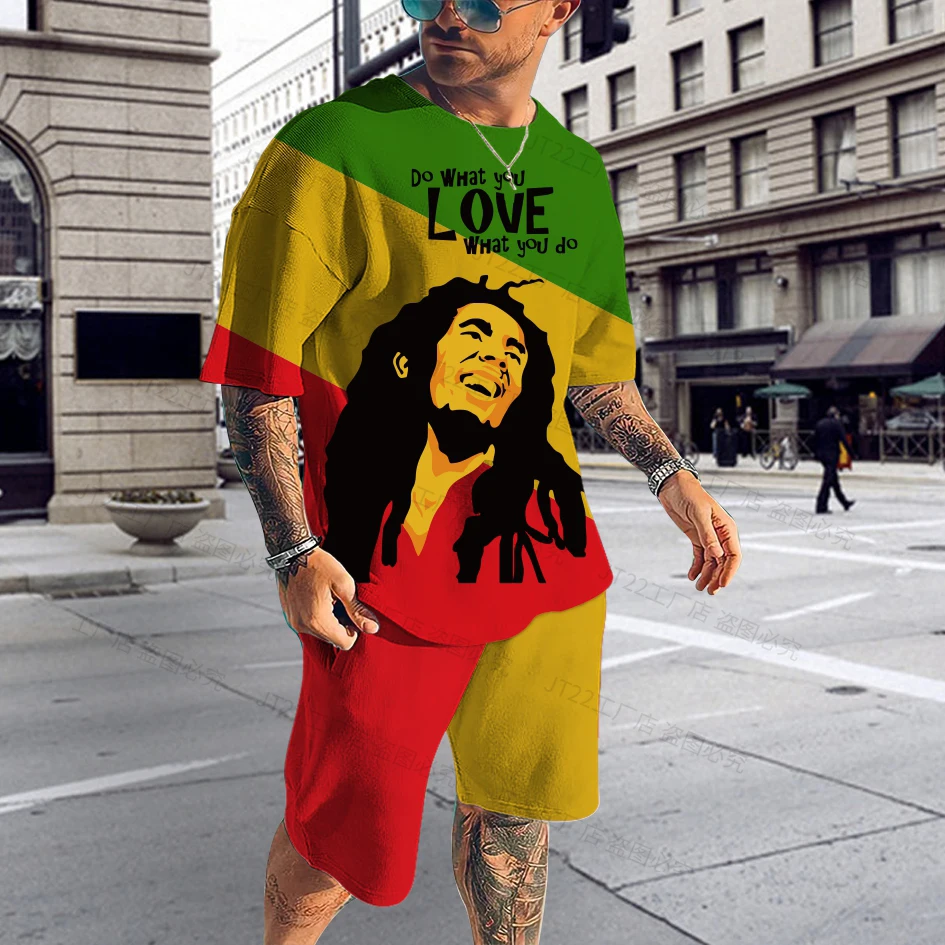 Summer-Men-s-Tracksuit-Bob-Marley-Reggae-Music-T-Shirt-Shorts-Set ...