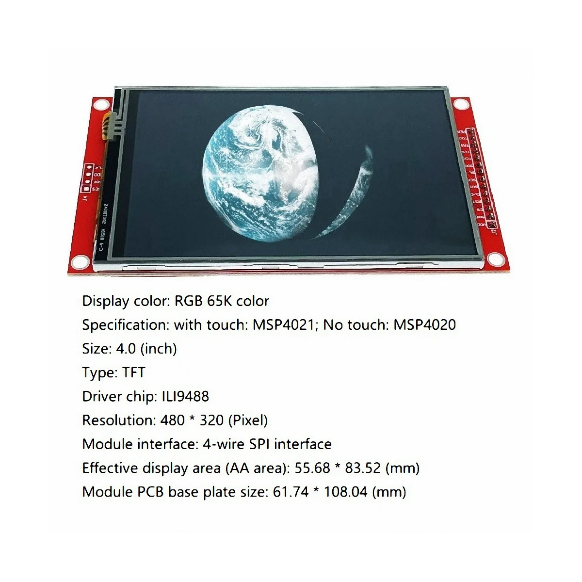 4-0-Inch-ILI9488-SPI-Serial-Port-LCD-Touch-Screen-Module-RGB-65K-Color ...