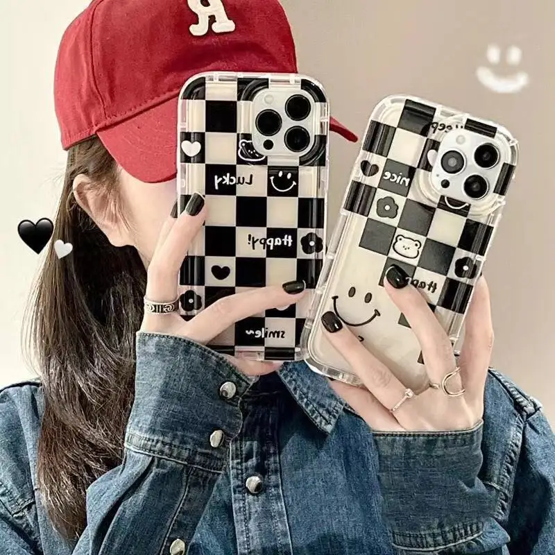 Ins-Smile-Grid-Transparent-Phone-Case-For-Huawei-Honor-9X-50-70-X7-X8 ...