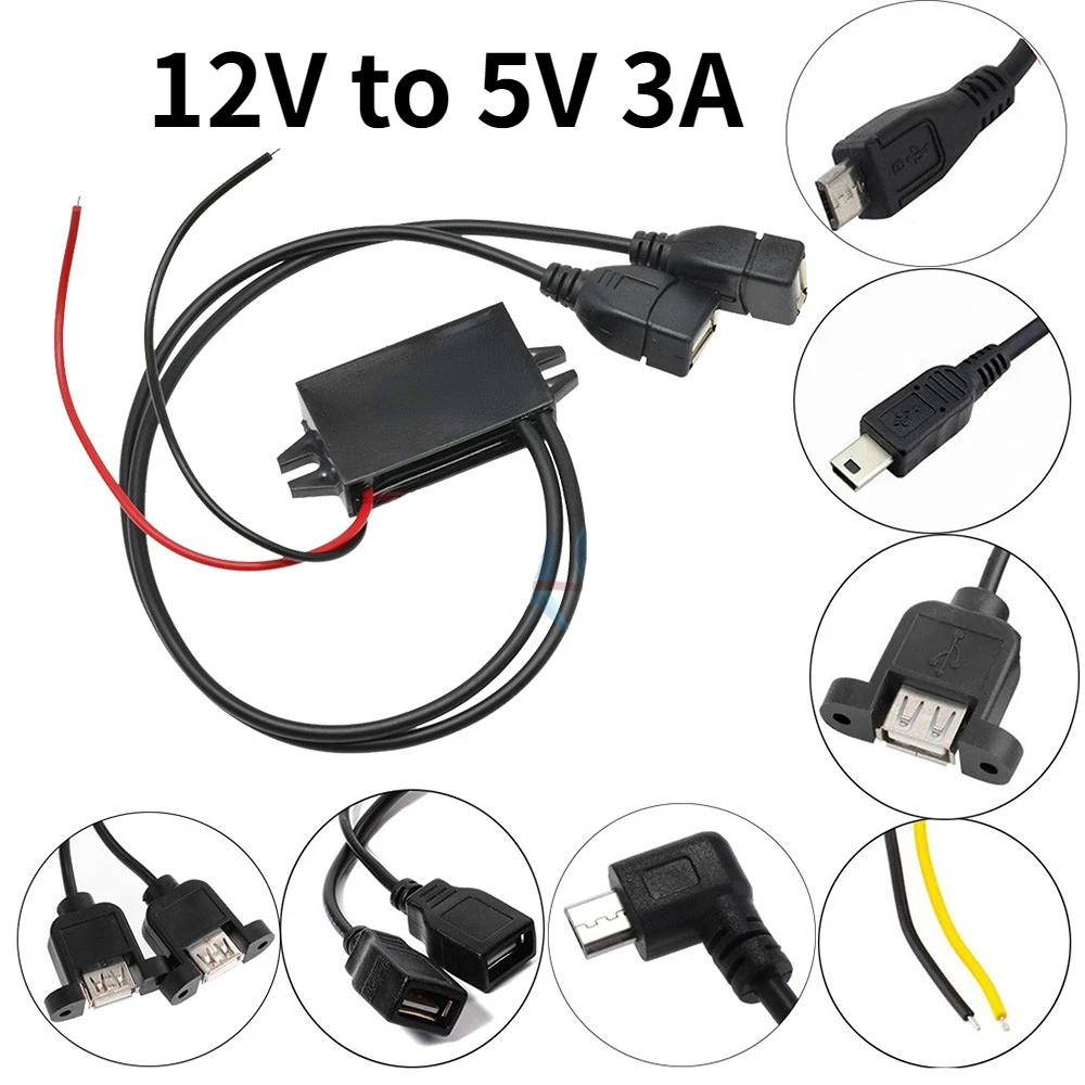 12V to 5V 3A Micro Mini USB Step Down Voltage Power Supply Output ...