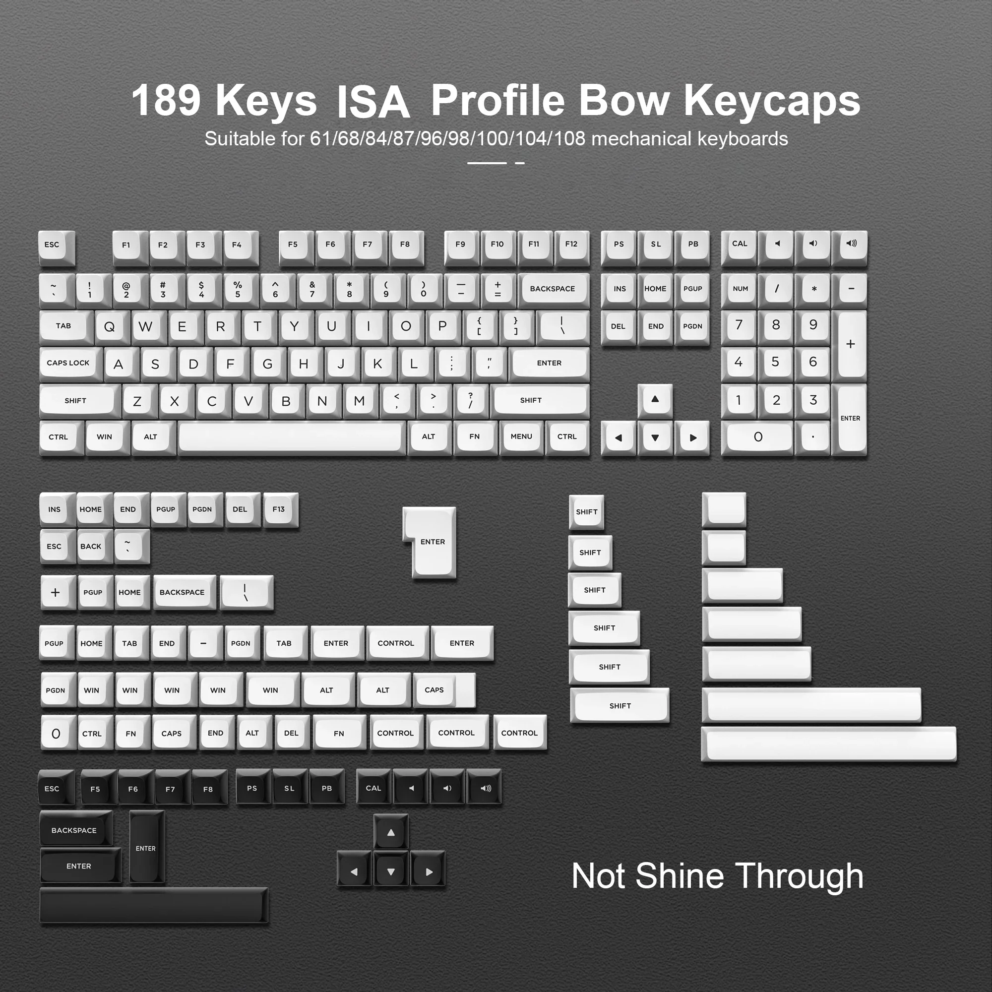 189-Key-BOW-White-Black-ISA-Profile-PBT-Keycaps-Custom-Doubleshot-Key ...