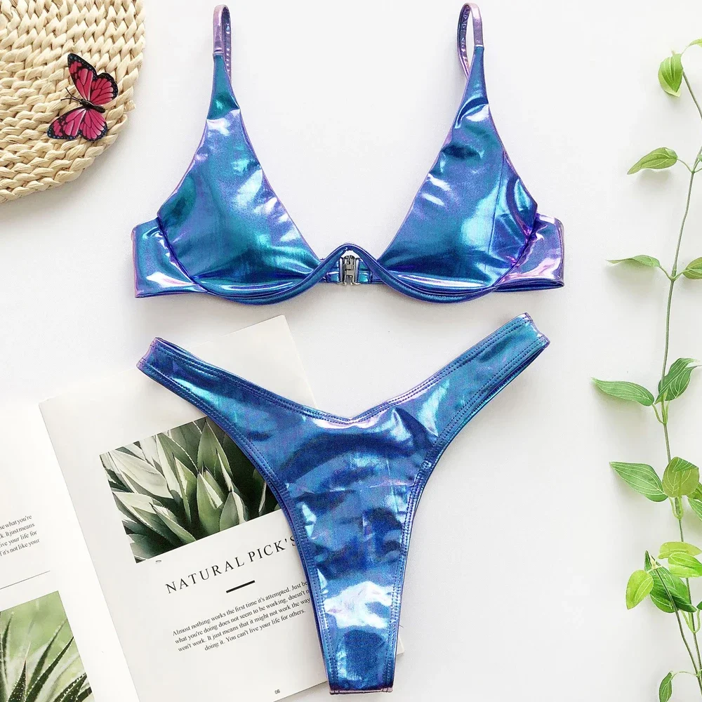 Laser Shining Bikini Women 2024 2-piece Micro Swimsuit Underwire Push ...