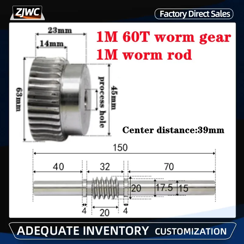 1pcs-1-Modulus-60-Teeth-reducer-worm-gear-Process-hole-and-1M-worm-rod ...