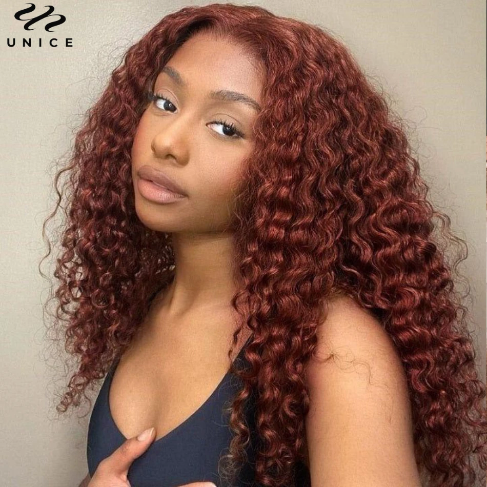 UNice Stunning #33B Reddish Brown Color Deep Wave lace Frontal Wig ...