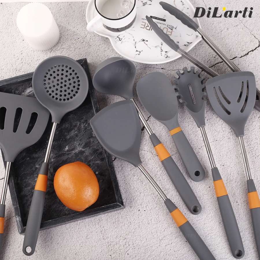 Silicone Cooking Tool Set Kitchen Utensils Non-stick Anti Slip Support ...