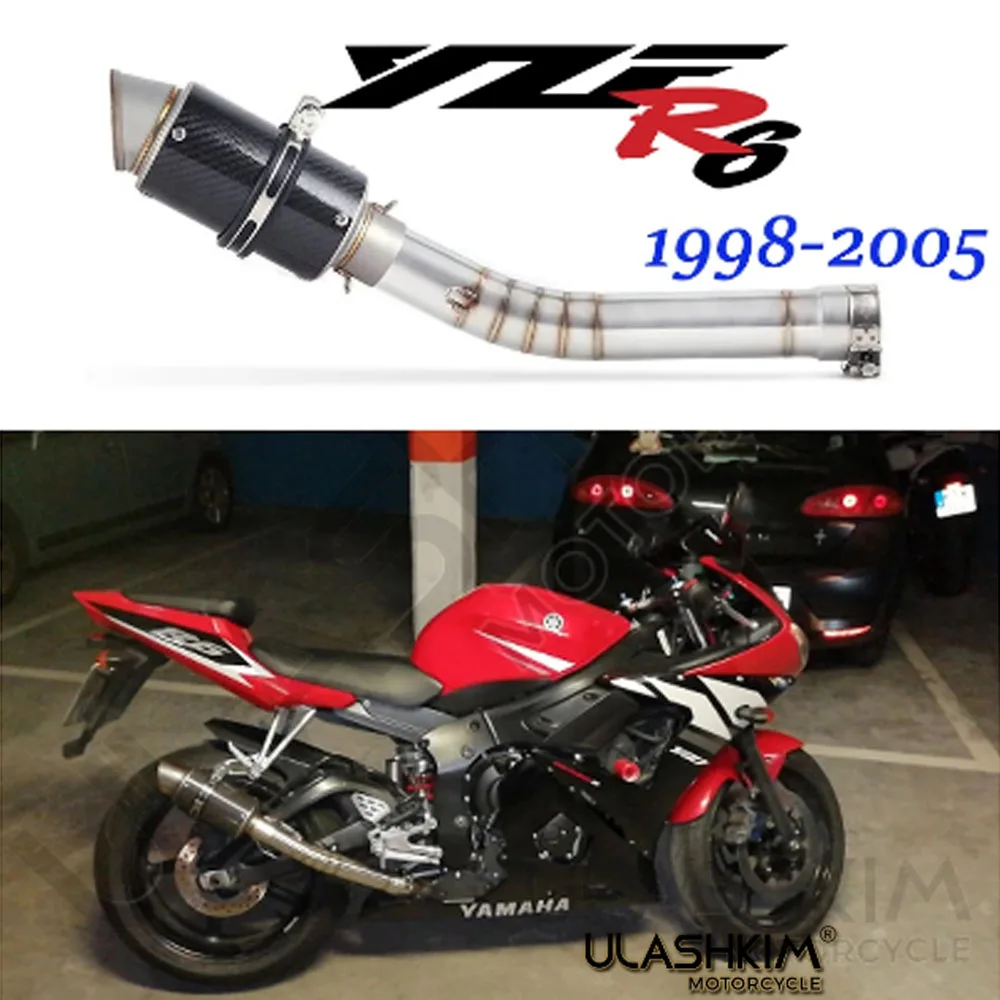 오토바이 전체 시스템 배기 머플러 이스케이프 중간 링크 접촉 파이프, 야마하 YZF R6 1998 1999 2000 2004 ...