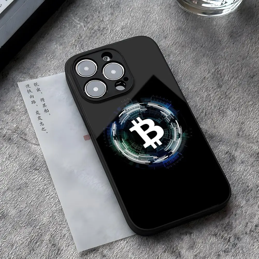 Sleek Bitcoin Design Tempered Glass Phone Case for IPhone 14 Plus (Z3)