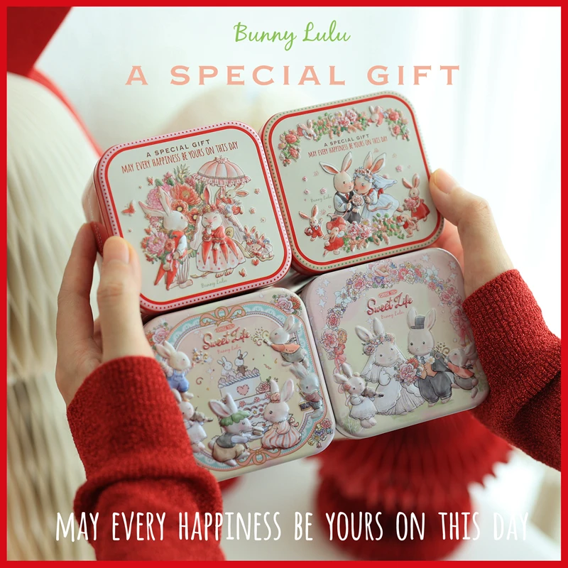 1PCS Christmas Rabbit Candy Tin Box Cartoon 3D Storage Box Tea Coffee ...