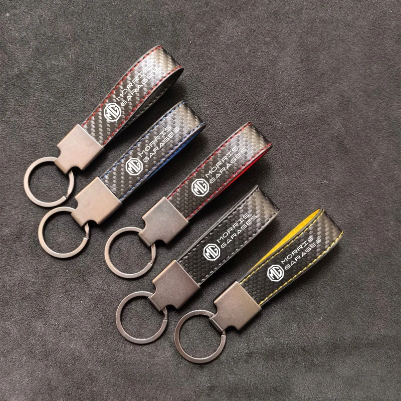 Carbon Fiber Car Keyring Keychain Leather Key Chains Pendant For Morris ...