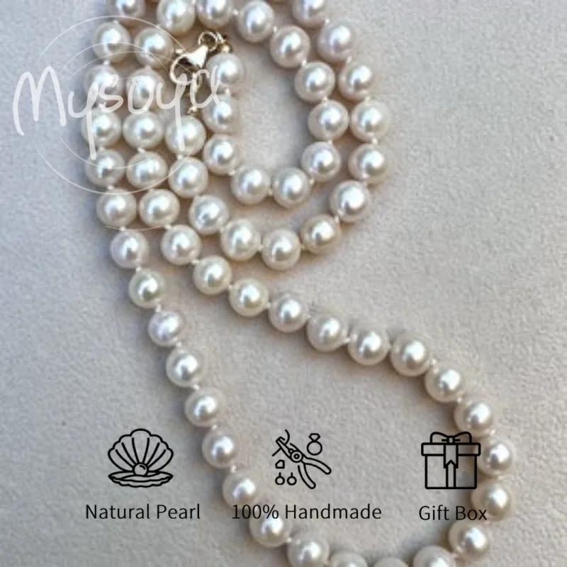 MYSOYA White Freshwater Pearl Necklace 8-9mm With Gift Box For Her/Him ...