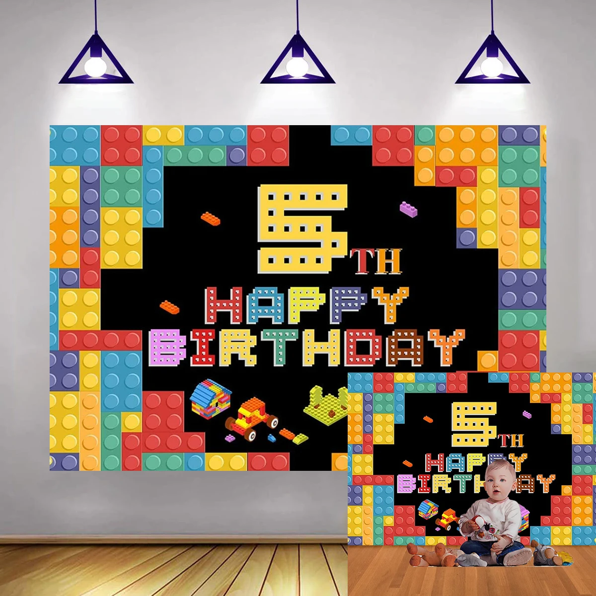 Game-Theme-Tetris-Happy-5th-Birthday-Banner-Backdrop-Boys-Kids-Party ...