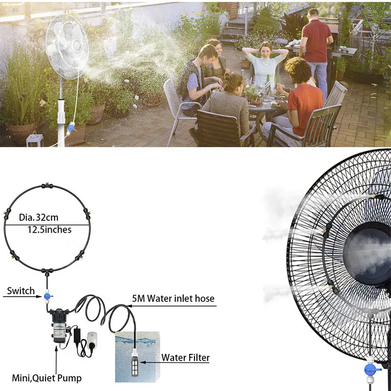 Portable Misting Kit For Fan with 5pcs Brass Sprinkler Nozzles with ...