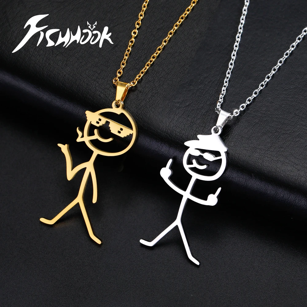 Fishhook-Fxck-You-Necklace-for-Men-Woman-Funny-Doodle-Stickman-Middle ...