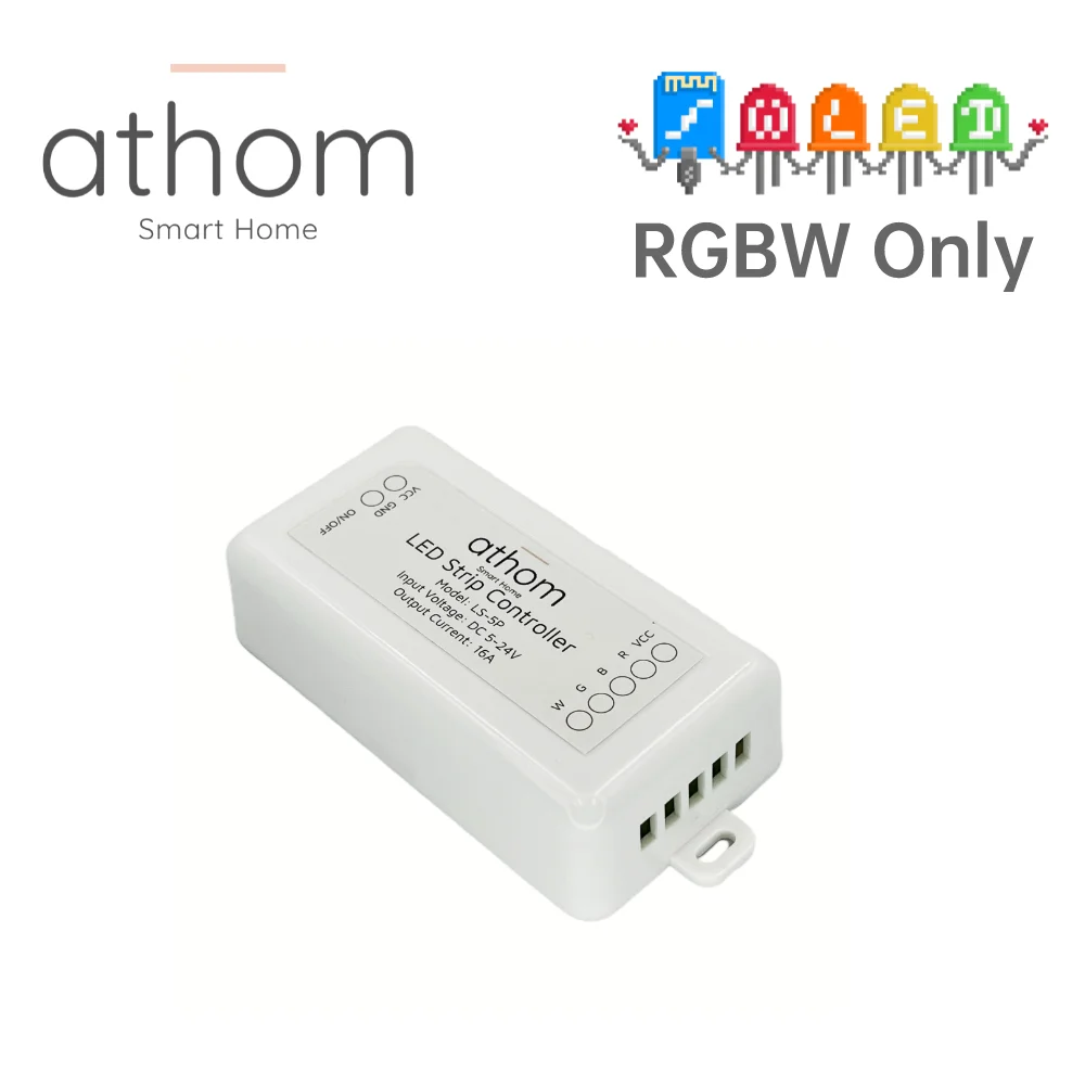 Athom Smart Home Pre Flashed WLED Hi-Power RGBW LED Light Strip Controller 5V-24V Works With ...