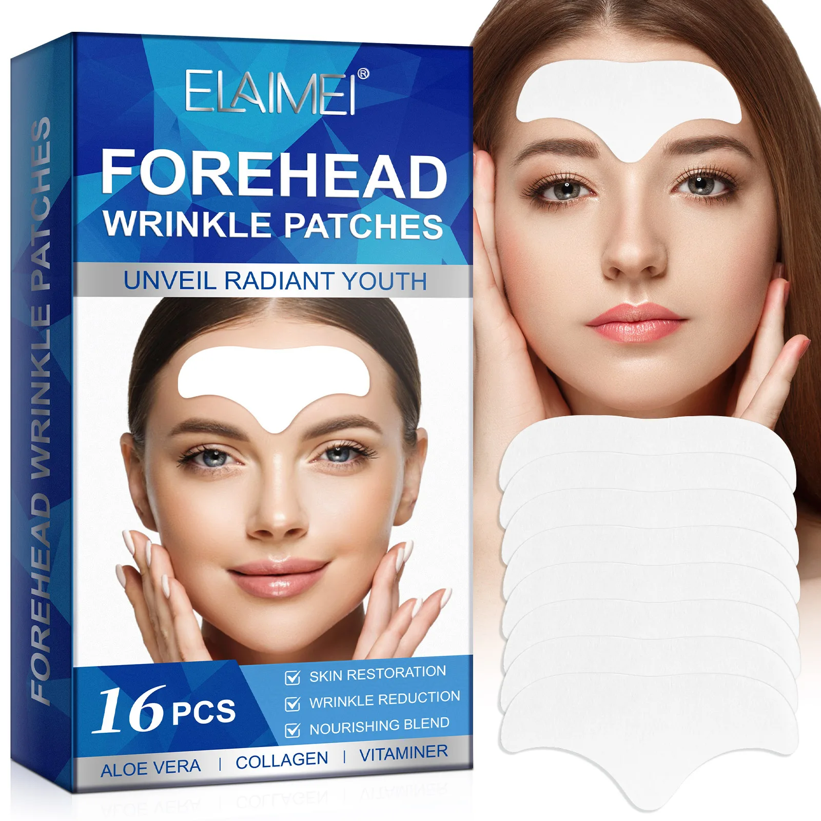 16Pcs Wrinkle Removal Sticker Facial Slimming Tape Head Lines Remover ...