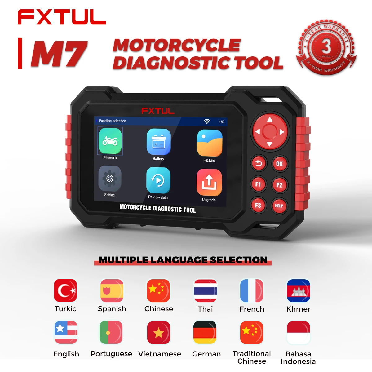 FXTUL M7 Motorcycle OBD2 Scanner Diagnostic Tool Muti-system Fault Code ...