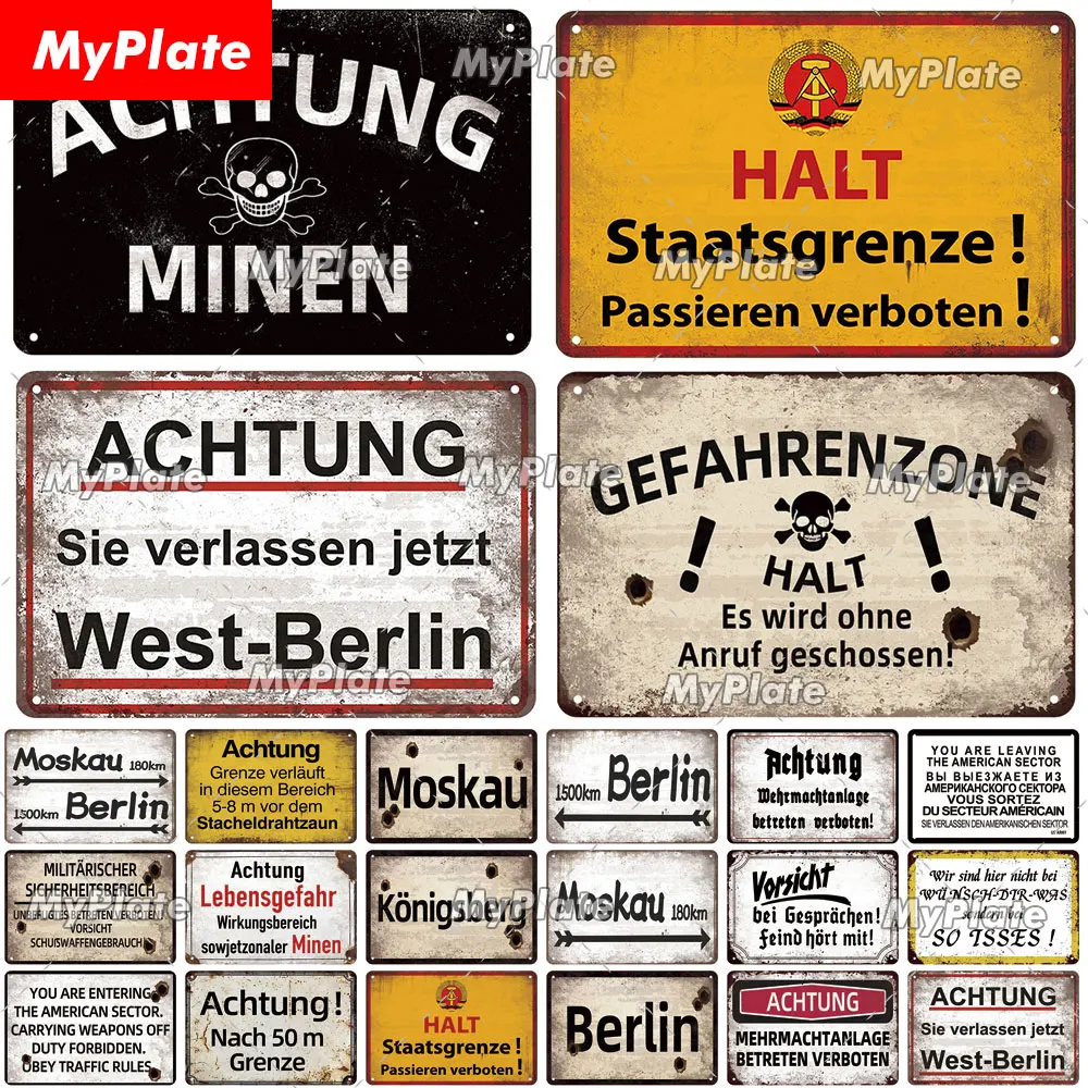 Vintage ACHTUNG HALT War Metal Signs Berlin Tin Sign Plaque Metal Plate ...