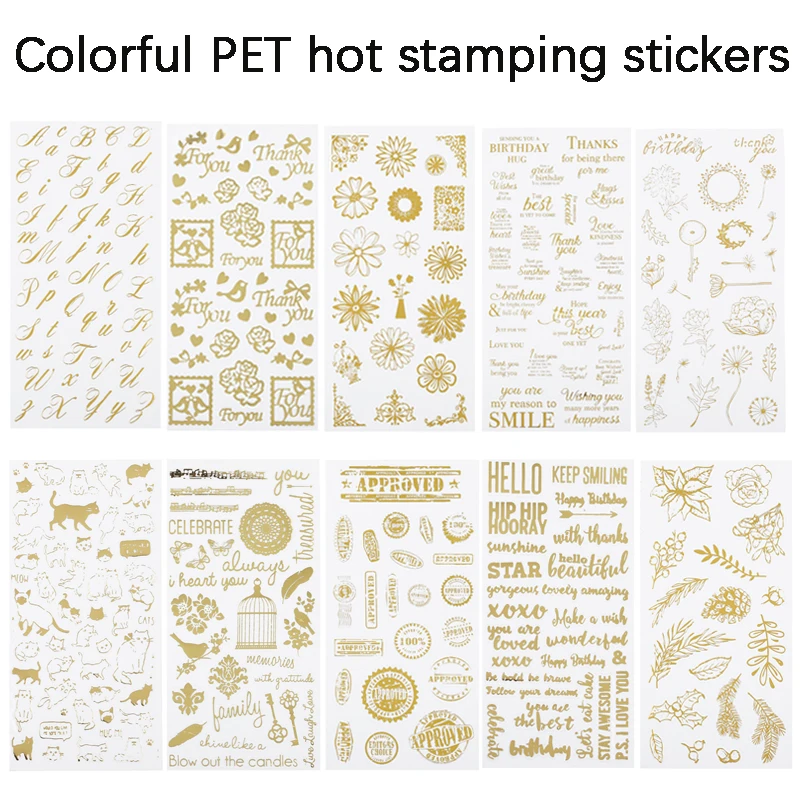 2PCS Colorful PET Hot Stamping Series Stickers Card Making Mobile Phone ...