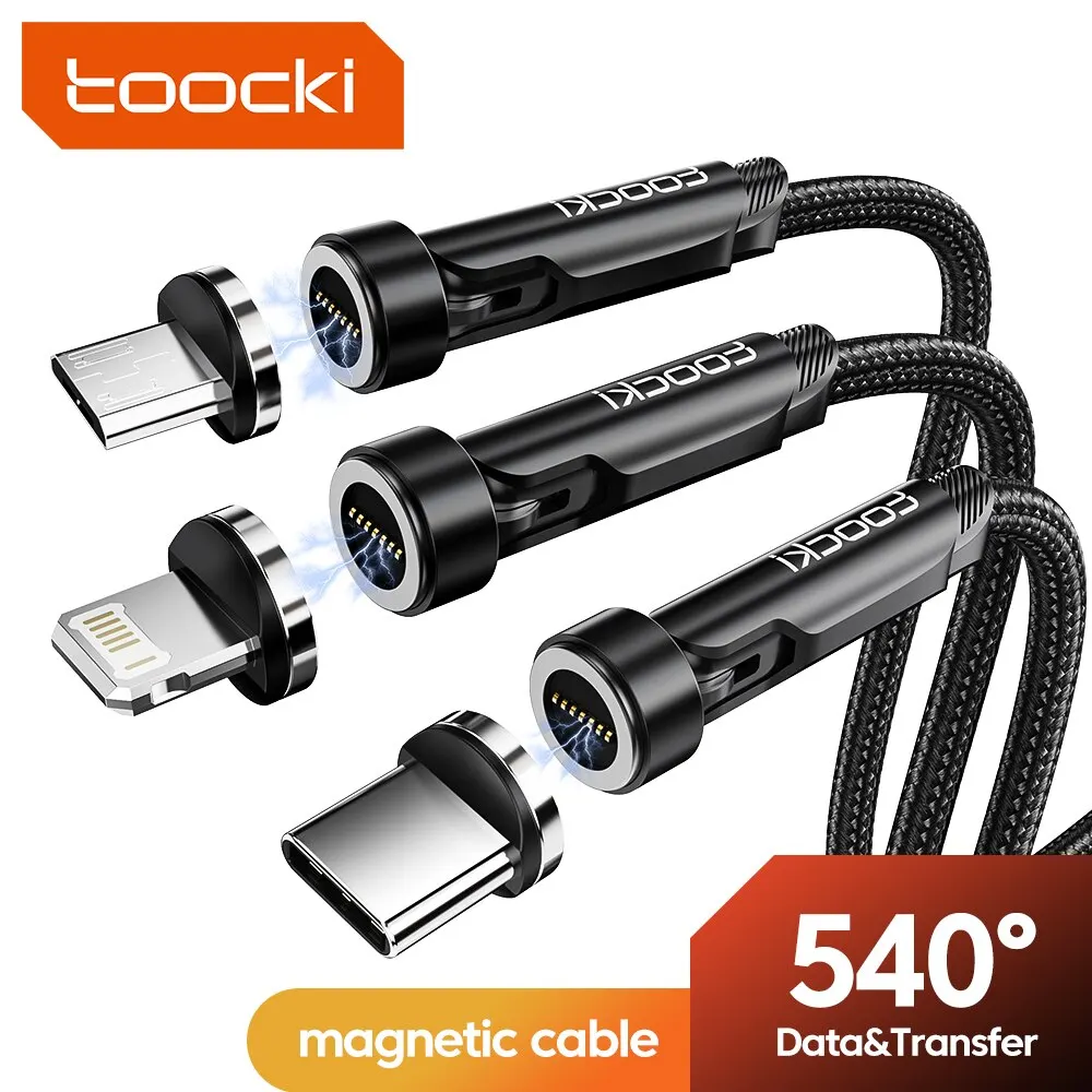 Toocki 540 Rotate Magnetic USB Type C Cable For iPhone 12 X Xiaomi Fast ...