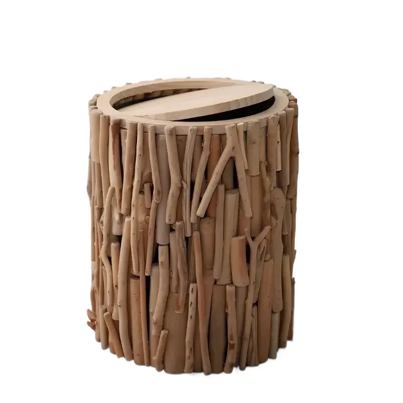 Nordic style trash can, log household simple with cover, high-end ...