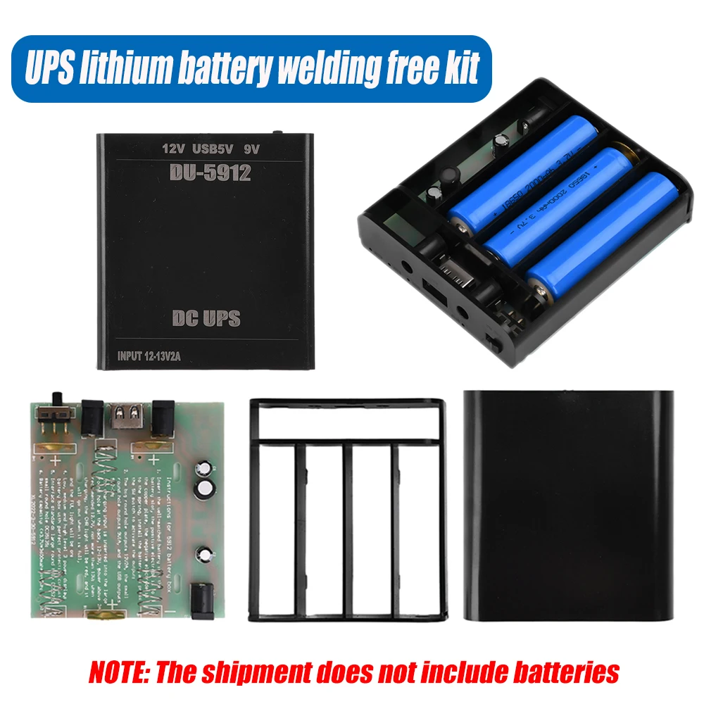 DIY 5V 9V 12V UPS Lithium Battery Soldering Free Kit 3 * 18650 Battery ...