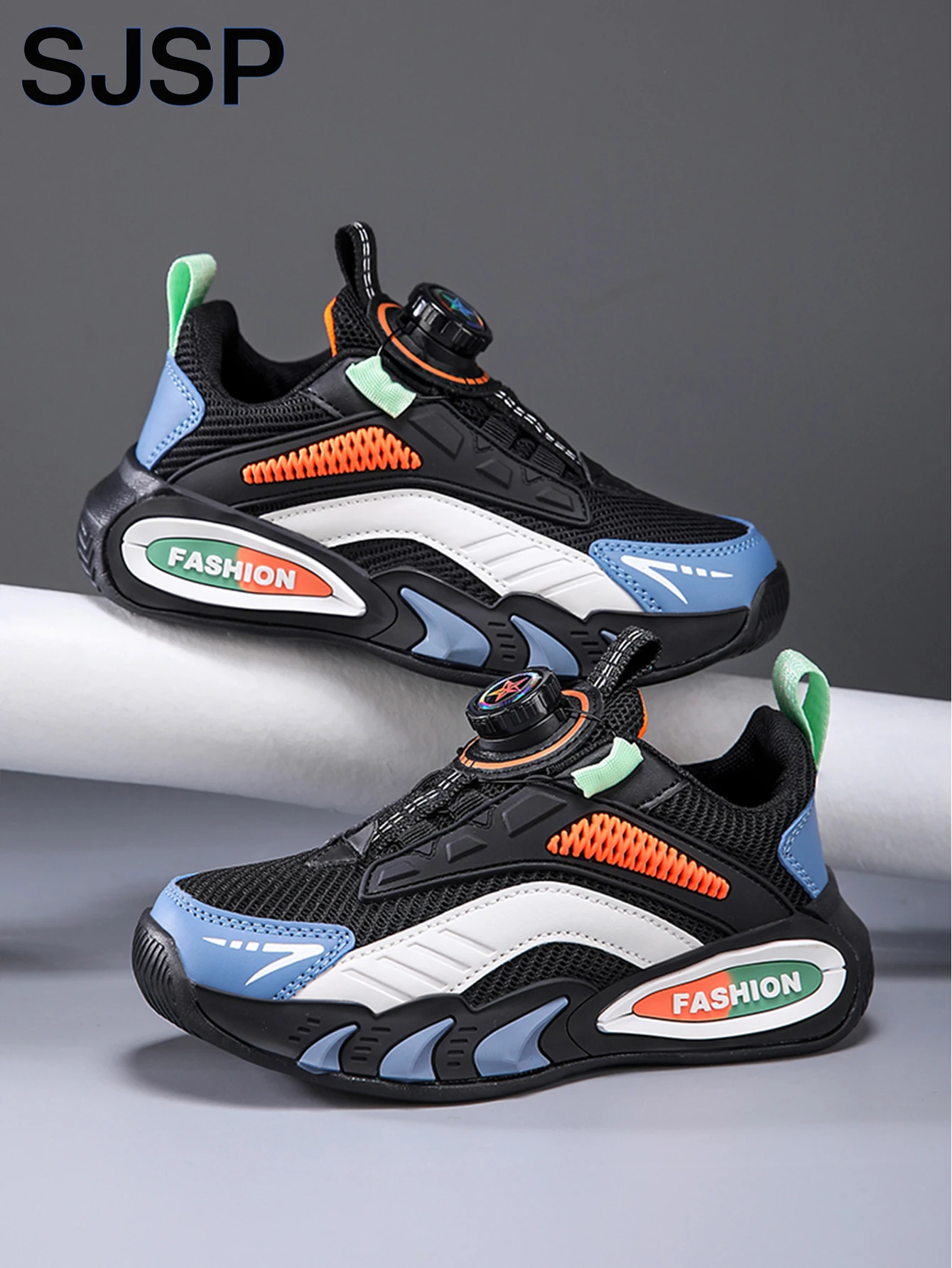 Boys' New Trendy Color-Blocked Mesh Sneakers with Knob Buckle, Dad Shoe ...