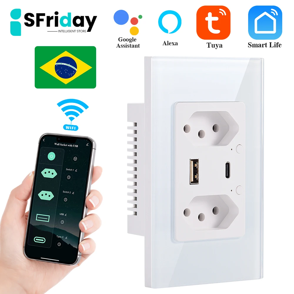 Isfriday tomada inteligente wifi brasil tomada de parede com usb tipo c ...