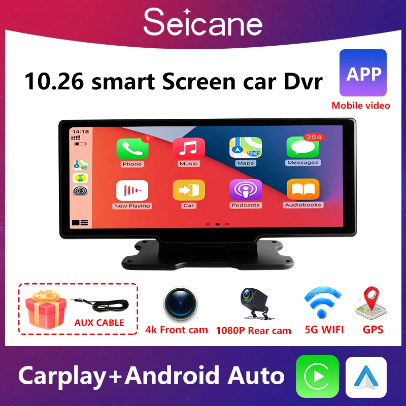 Seicane 10.26" Dash Cam ADAS WiFi FM DVR Rearview Camera Wireless ...