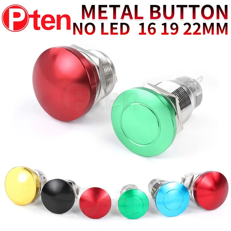 1PCS Push Button Switch 16 19 22mm Metal Mushroom Head Switch Press Big Red Green Waterproof ...