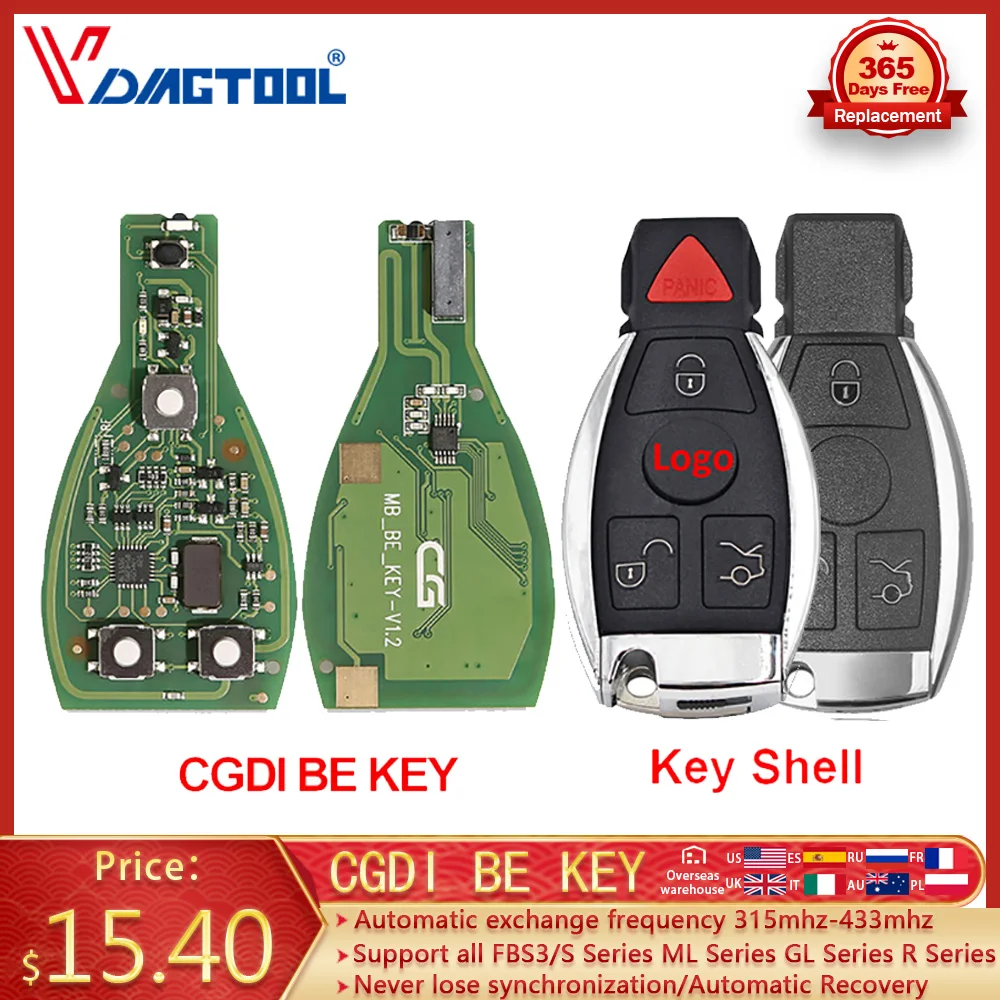 Original CGDI MB CG BE Key With Key Shell For All Benz FBS3 315MHZ/433M ...