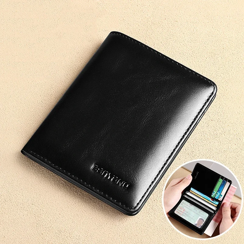 Men's Genuine Leather Wallet Short Slim Credit Card Holder RFID ...