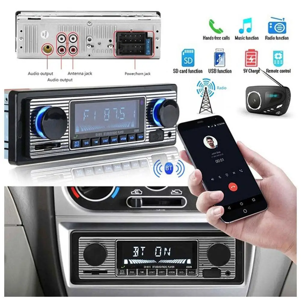 New Wireless Car Radio Bluetooth Retro Mp3 Multimedia Player Aux Usb Fm ...