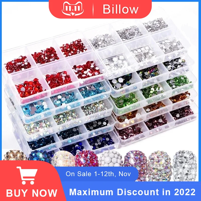 1200pcs/box Mix Sizes Ss6-ss20 Glass Non Hot Fix Rhinestone Flat Back ...
