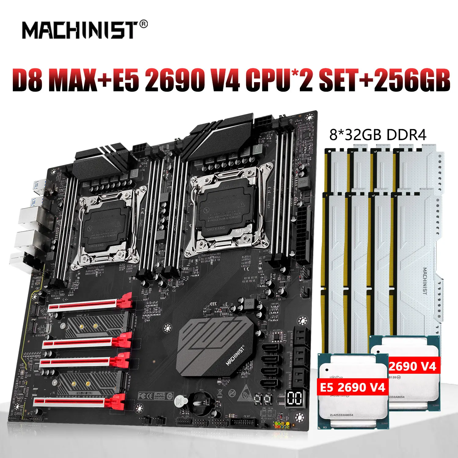 Machinist X99 Motherboard Kit Set Lga 2011 3 Xeon Dual Cpu E5 2690 V4