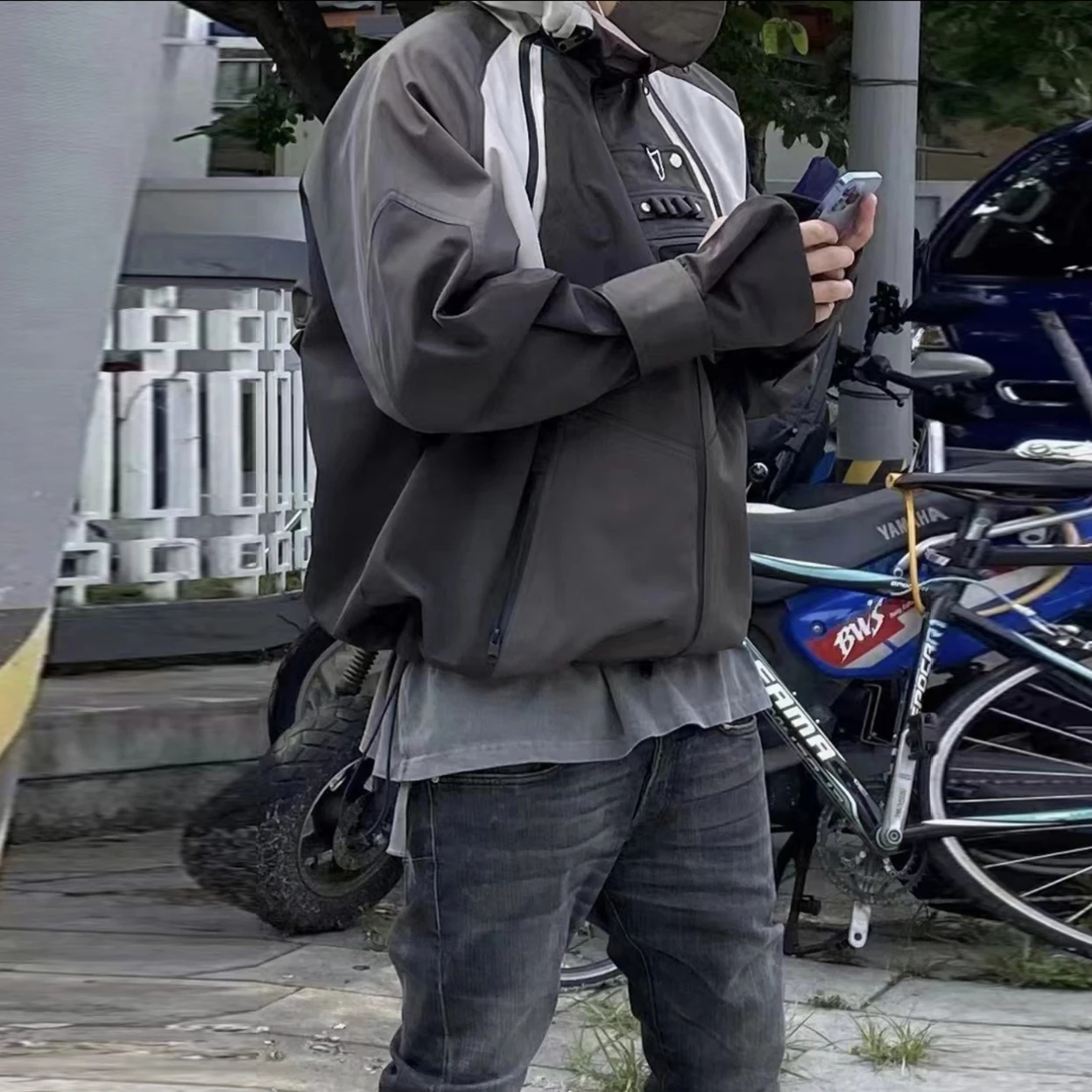 Undermycar-Gray-and-White-Armor-Jacket-Waterproof-Deconstruction-Zip-up ...