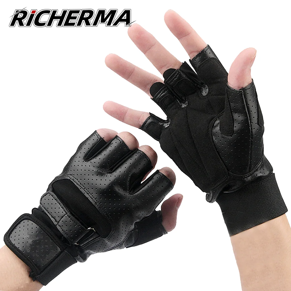 Summer Motorcycle Gloves Leather Men Gloves Fingerless Motorcyclist ...