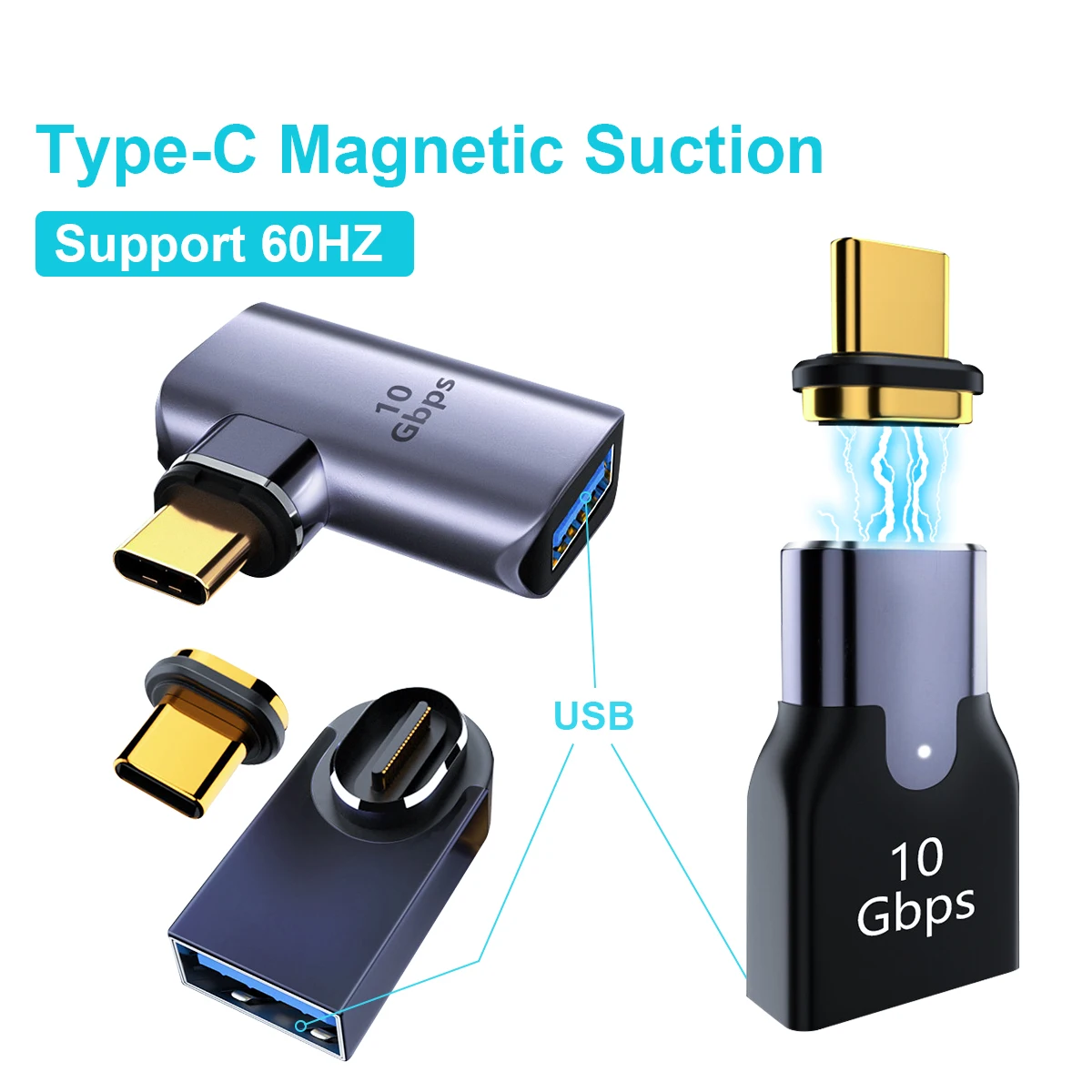 USB3.1 10Gbps Magnetic OTG Adapter USB A To Type C Fast Charging Magnet ...