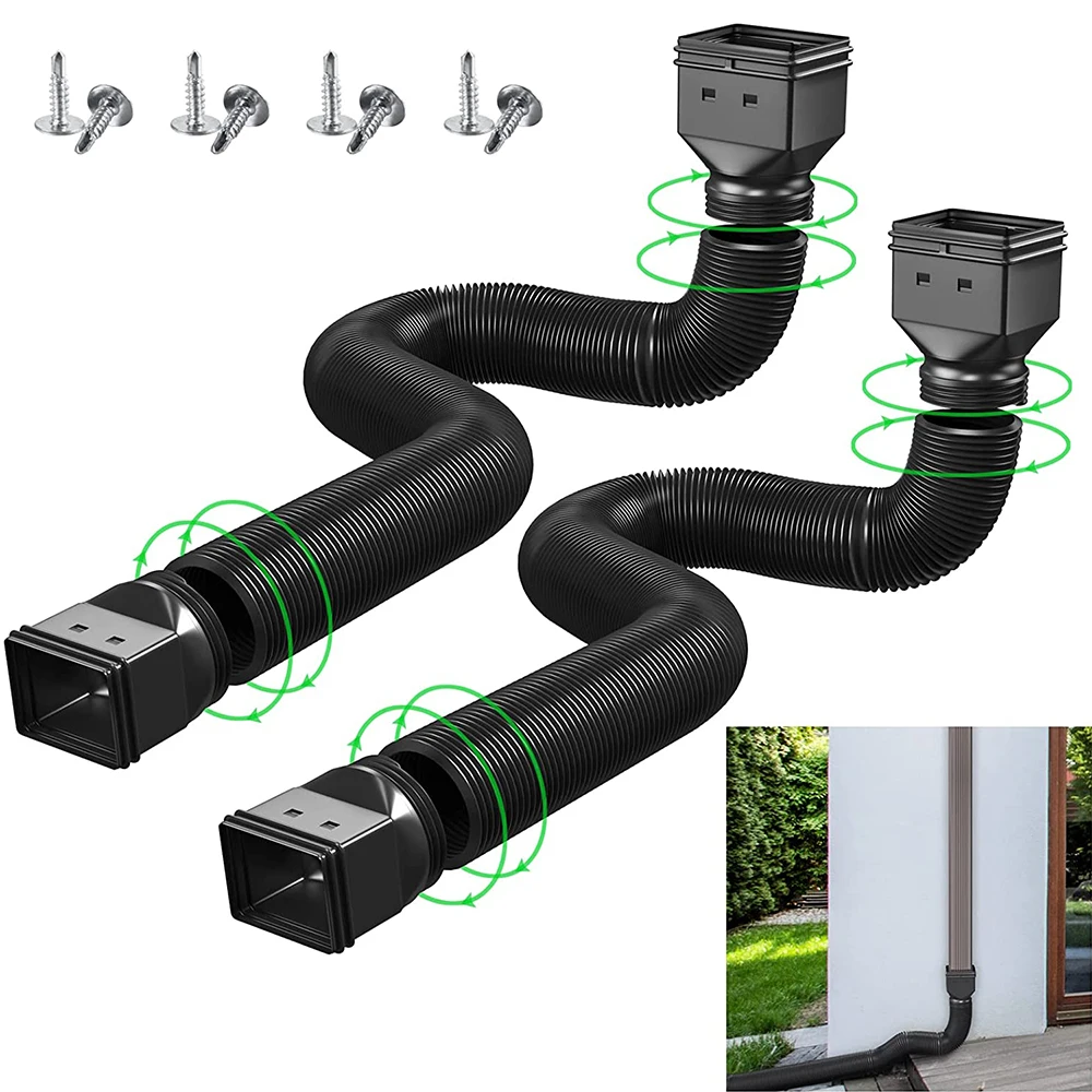 2PCS-Retractable-Rain-Gutter-Downspout-Externsions-21-60-Inch-Flexible ...
