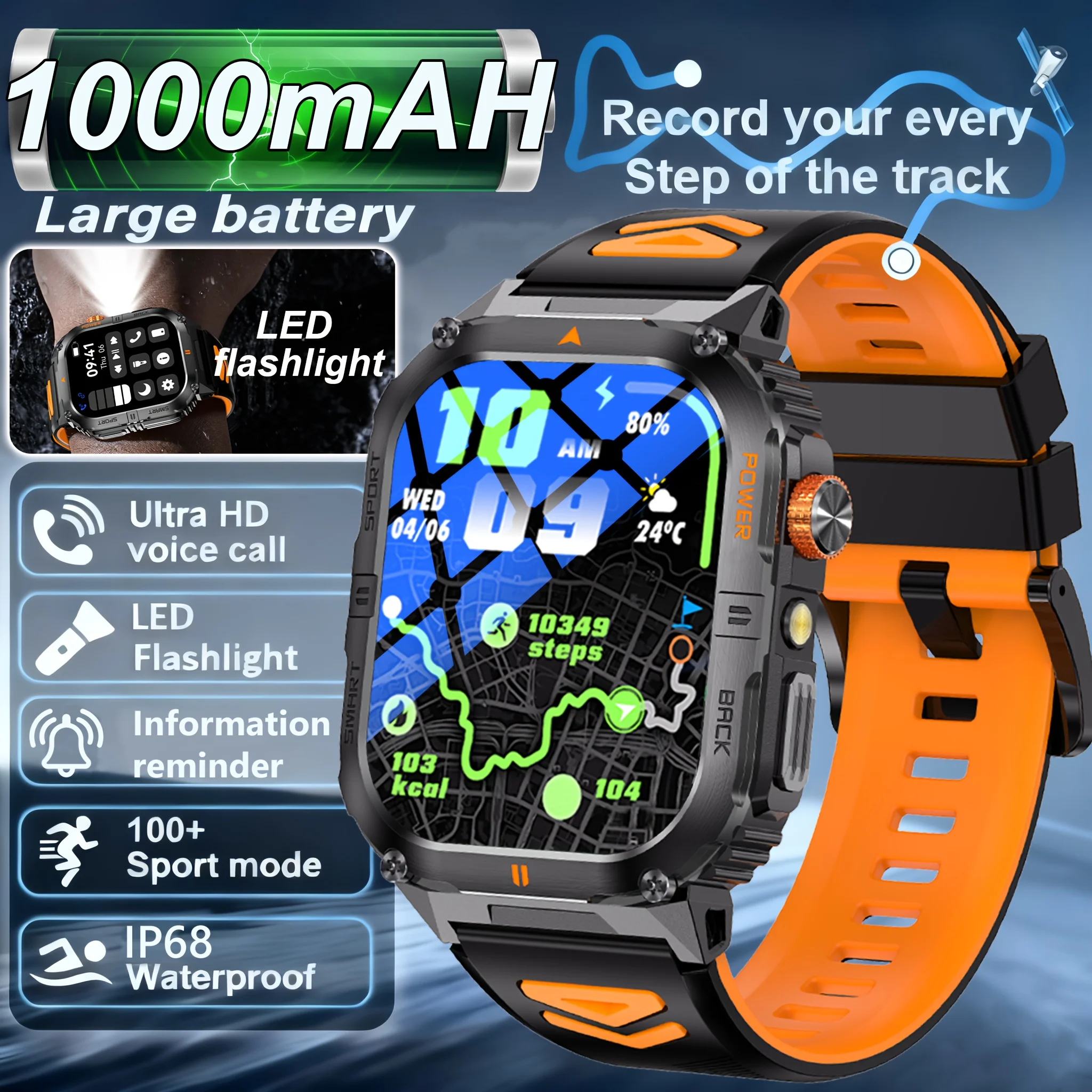 New 1000mAh military GPS sports and outdoor men's smartwatch LED ...